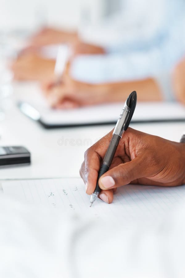Hand of Businessman Taking Down Notes in a Meeting Stock Image - Image ...