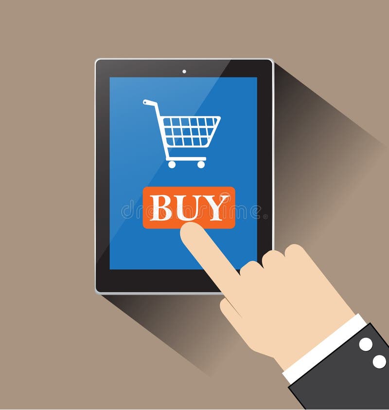 Hand of Businessman Touching Buy on Screen Table Computer Stock Vector ...