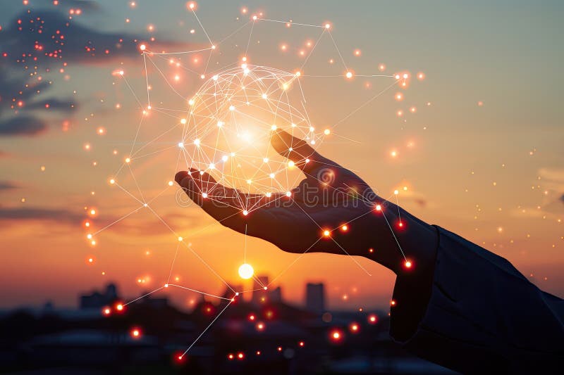 Hand of Businessman Touching Circle Global Network Connection and Data ...