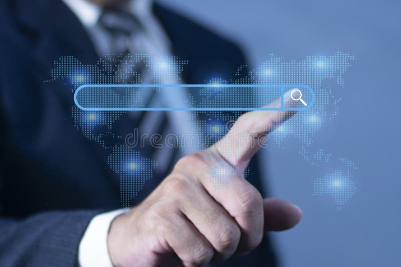 Hand of Businessman Touching Screen Interface Searching Browsing ...