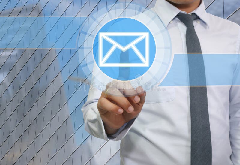 Hand of Businessman Use Finger Touch Icon of Envelope or E-mail Stock ...
