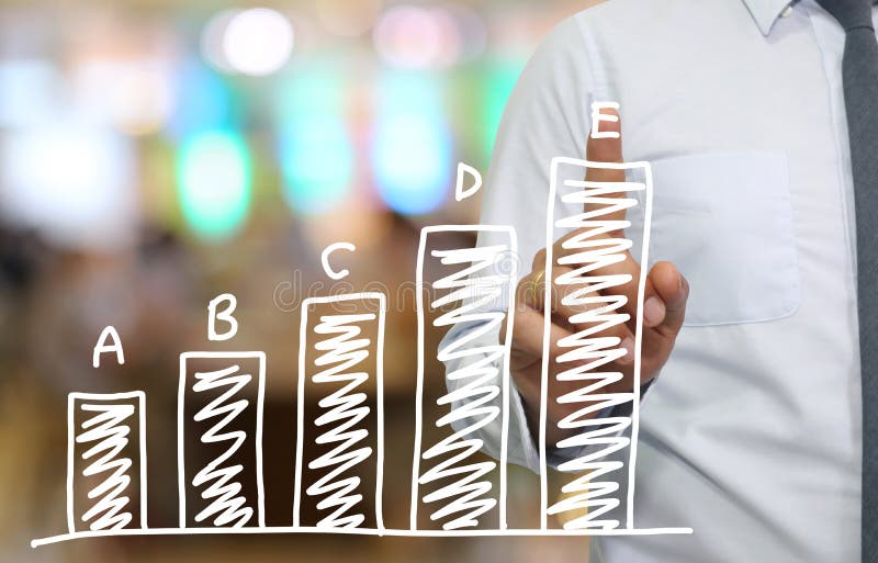Hand of Businessman Use Finger Touch Top Bar Graph. Stock Photo - Image ...