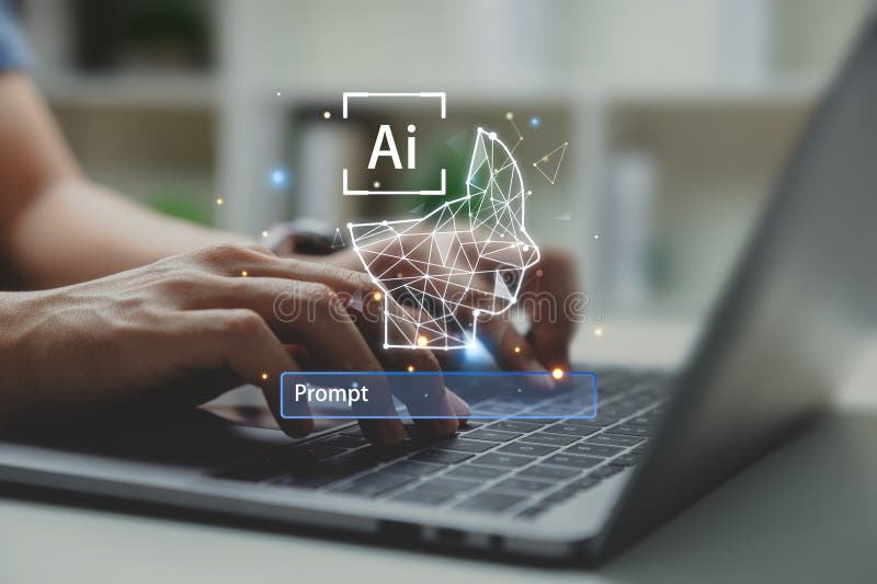 Hand Of Businessman Using Laptop With Smart Robot Enters Command To Create Something Stock Image