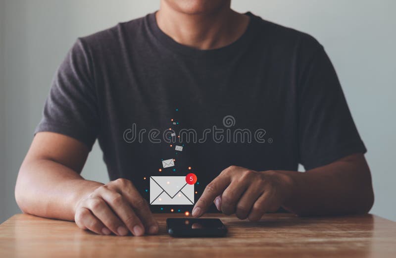 Hand of a Businessman Using a Smartphone and Touching for an Email with ...
