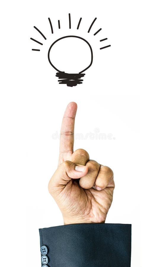 Hand Businessmen Points To Drawing Light Bulb Stock Image - Image of ...