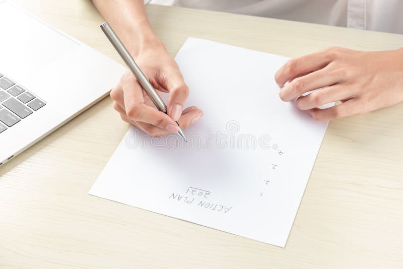 Hand of Businesswoman Writing on Paper in the Office Stock Image ...