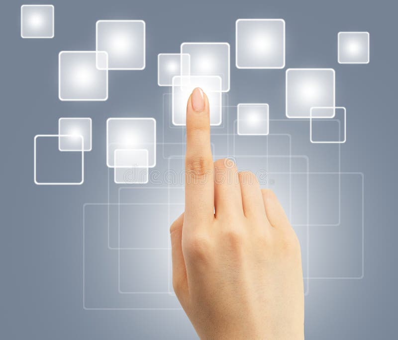 Hand presses on button stock photo. Image of communication - 16422870