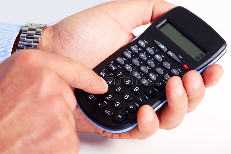 Hand with calculator. stock image. Image of background - 89818905