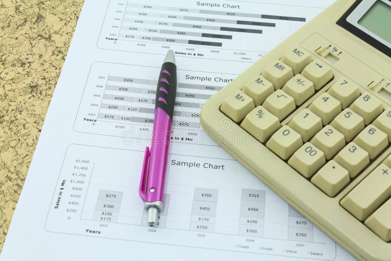 Hand on Calculator Paper and Pen Stock Photo - Image of chart, earnings ...