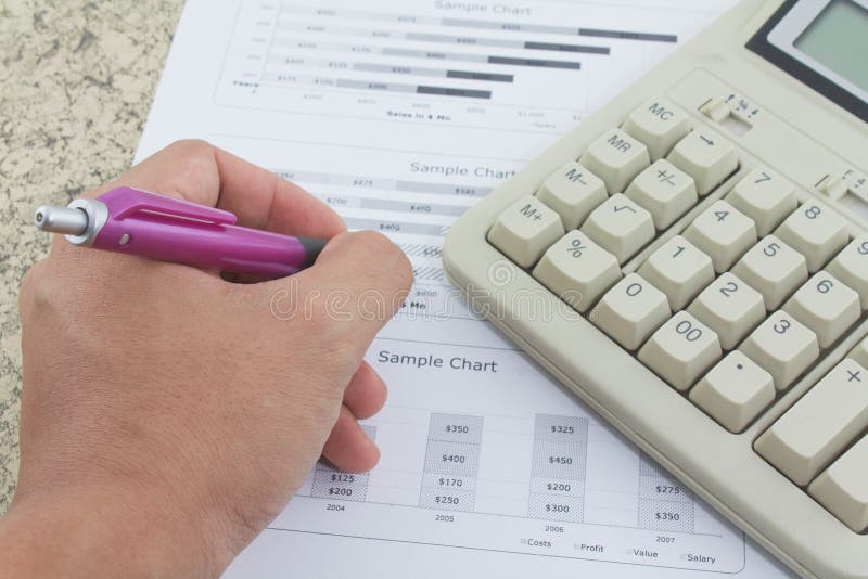 Hand on Calculator Paper and Pen Stock Photo - Image of information ...