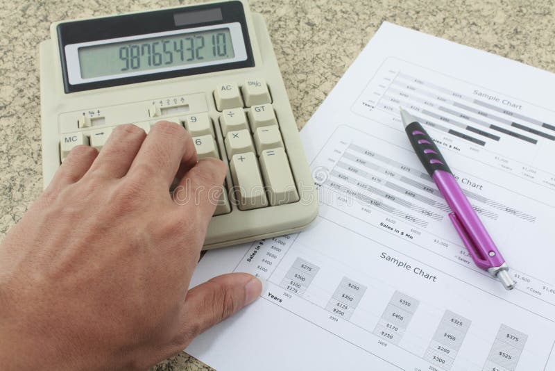 Hand on Calculator Paper and Pen Stock Photo - Image of numbers ...