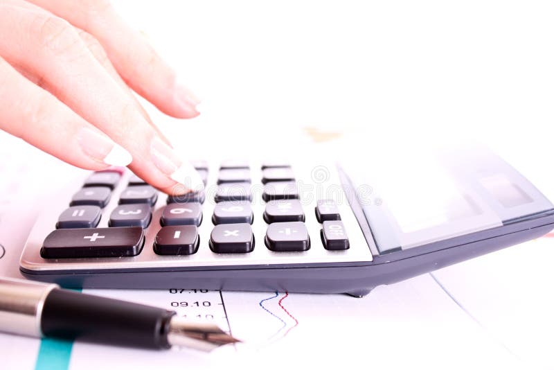 Hand, calculator and pen stock image. Image of hand, business - 11629475