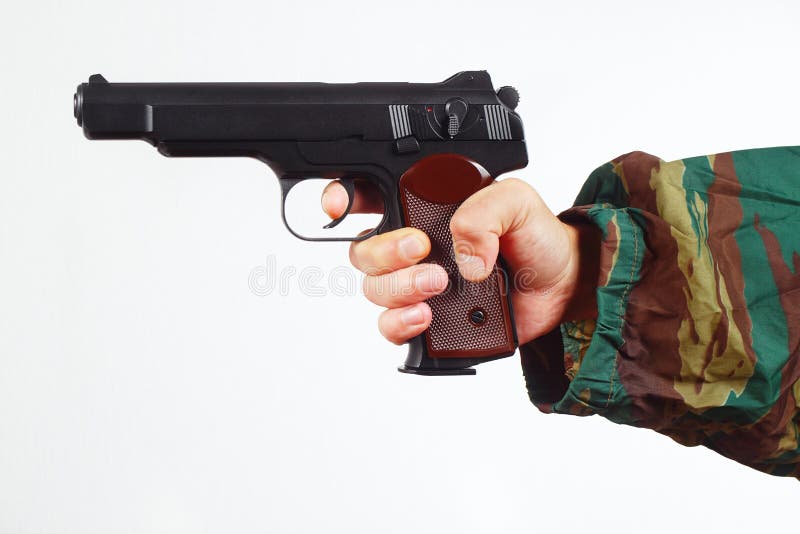 Hand With Gun Pointing Forward Close Up Stock Photo - Image of holding ...