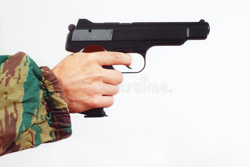 Hand with Gun Pointing Forward Close Up Stock Photo - Image of holding ...