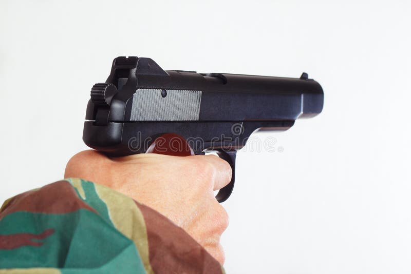 Hand with Gun Pointing Forward Close Up Stock Photo - Image of holding ...