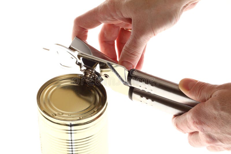 Hand and Can with Can Opener Stock Image - Image of utensil, opener ...