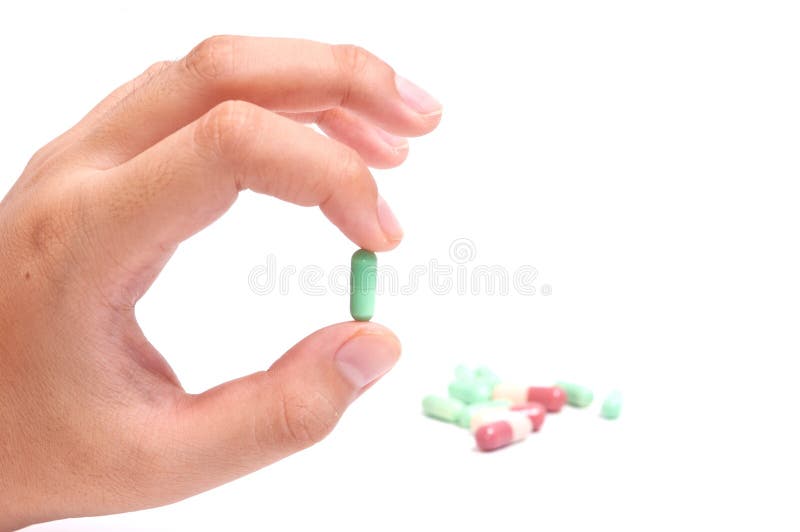 Hand with Capsule Isolated on White Stock Image - Image of vitamin ...