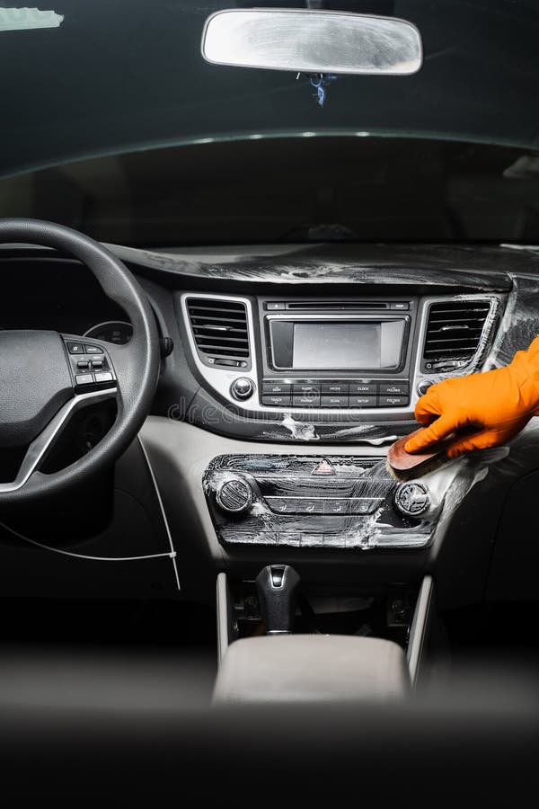 Hand Car Interior Drying of Dashboard Using Microfiber in Detailing ...