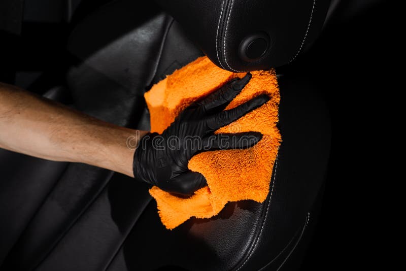 Hand Car Drying with Microfiber in Detailing Auto Service. Cleaner ...
