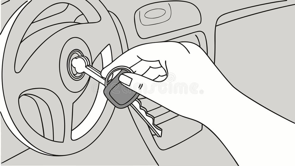 Hand with Car Key in Ignition Outline, Vector Design Generative AI ...