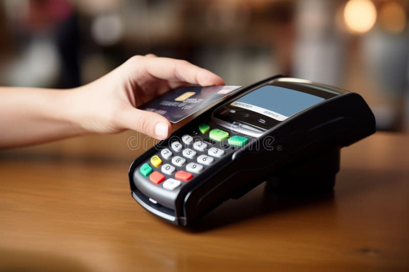 Hand with Card and Electronic Terminal for Contactless Payment Stock ...