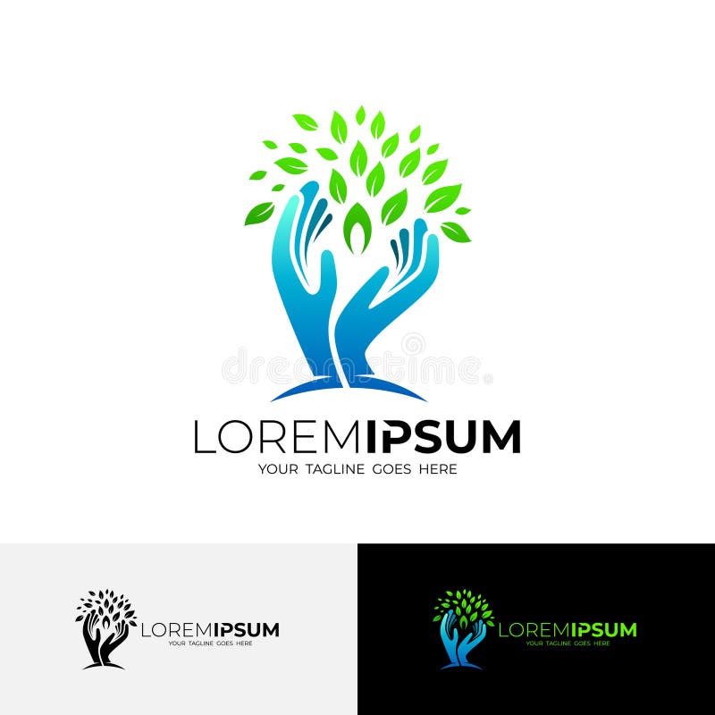 Hand Care Logo with Tree Design Nature, Unity Icons Stock Vector ...