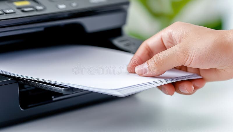 A Hand Carefully Feeds a Stack of Blank Paper into a Printer& X27;s ...