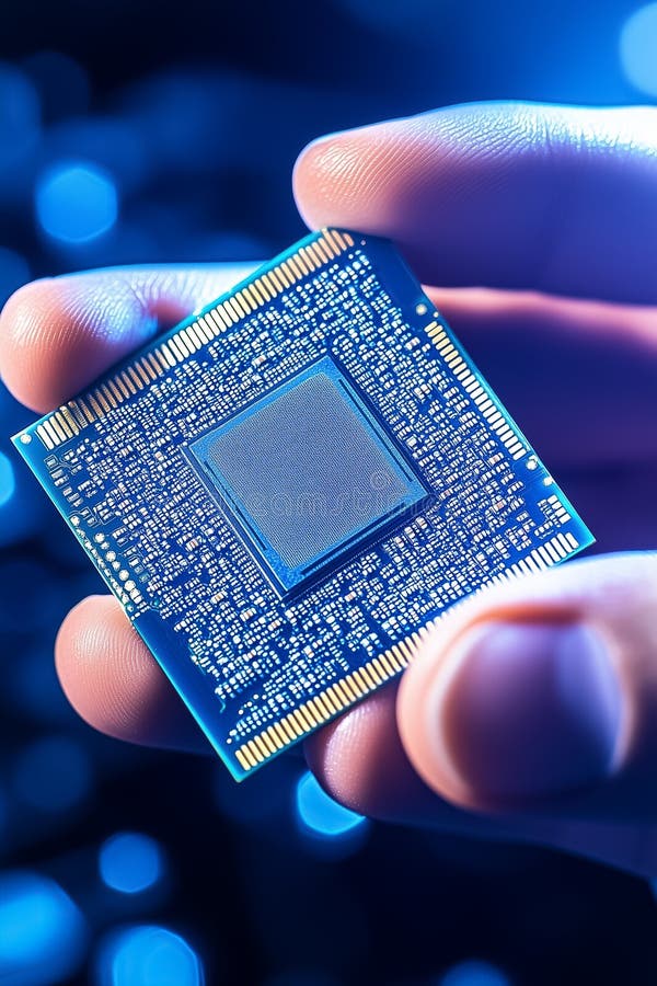 A Hand Carefully Holds a Microchip, Showcasing Intricate Details in a ...