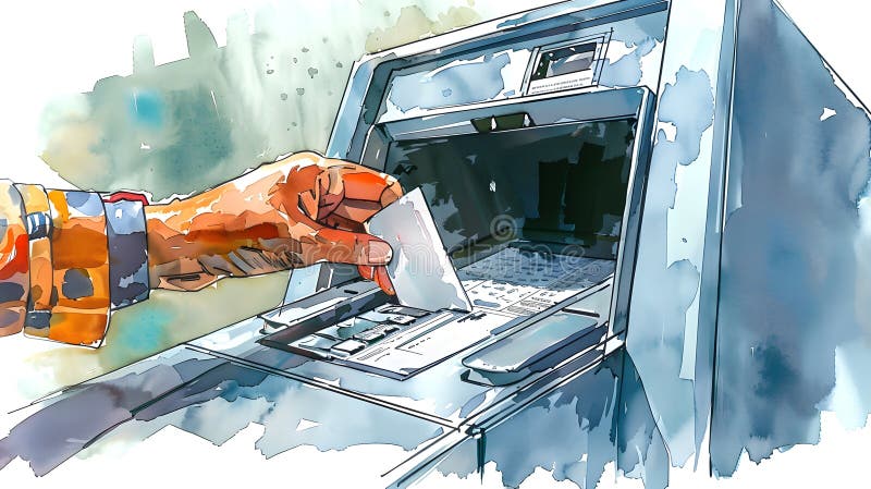 Hand Carefully Inserting Ballot into Electronic Voting Machine Concept ...