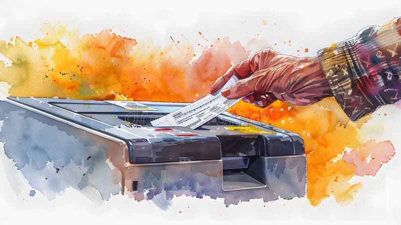 Hand Inserting Ballot into Voting Machine during Election with Colorful ...