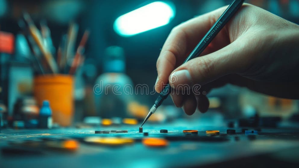 Hand Carefully Placing Small Objects with Precision Tool Stock ...