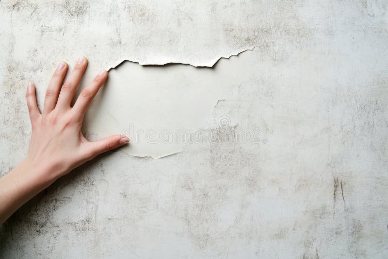 A Hand Gently Peels Back Torn Wallpaper Revealing the Smooth Surface ...