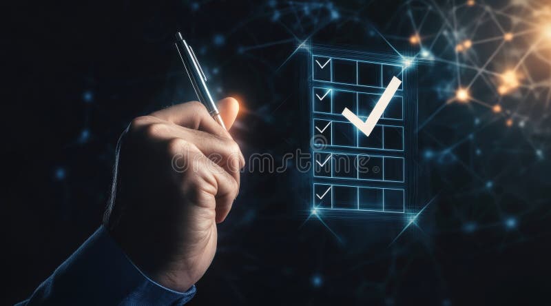 A Hand is Methodically Drawing a Check Mark on a Digital Screen Stock ...