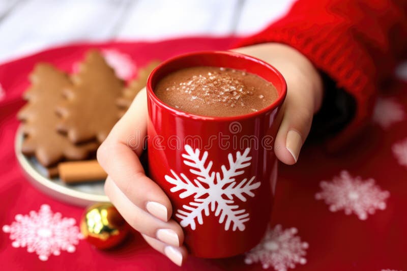 Hand Carrying a Gingerbread Latte in a Red Holiday Mug Stock ...