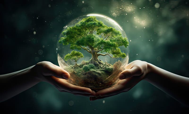 Hand Carrying an Image of a Globe with Trees Stock Illustration ...