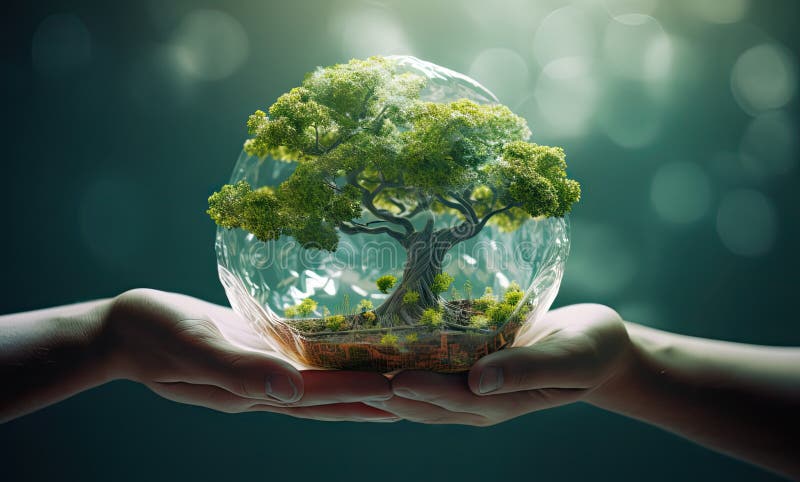Hand Carrying an Image of a Globe with Trees Stock Illustration ...