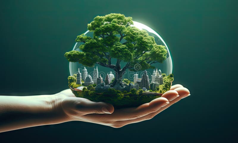 Hand Carrying an Image of a Globe with Trees Stock Illustration ...