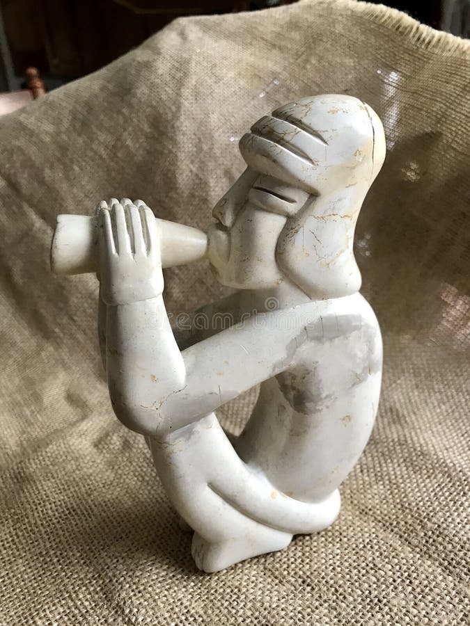 Hand Carved Peruvian White Stone Statue Figurine with Horn on Burlap ...