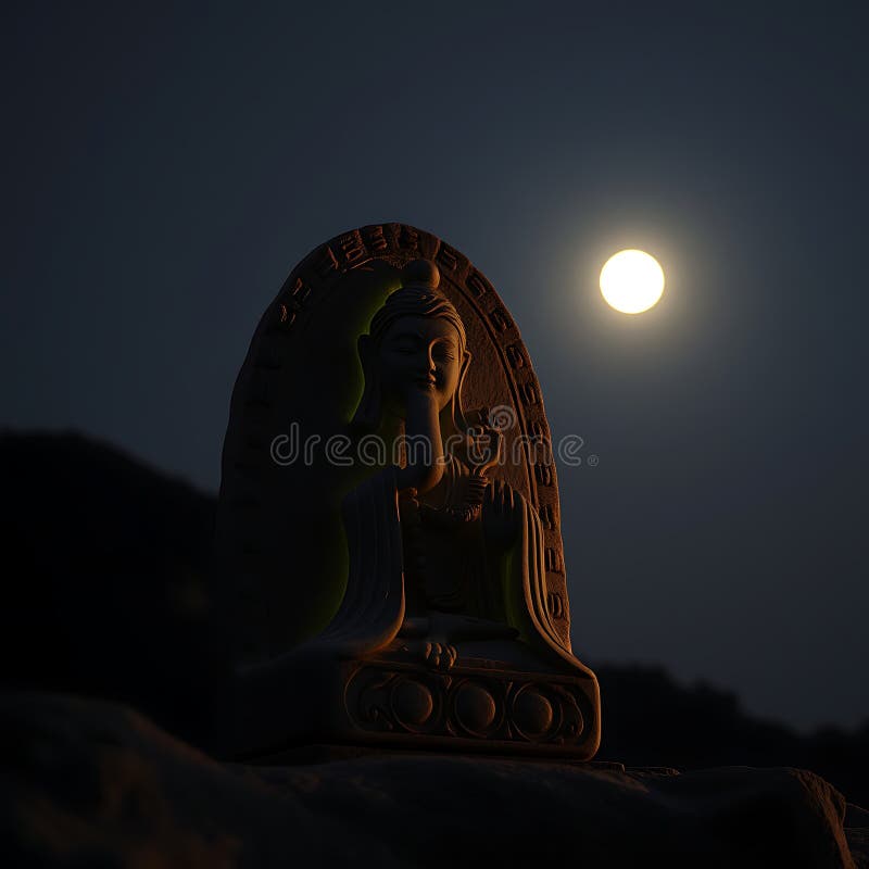 A Hand Carved Stone Idol Glowing Faintly Under Moonlight Stock ...