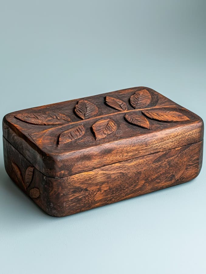Hand-carved Wooden Box with Leaf Design Stock Illustration ...