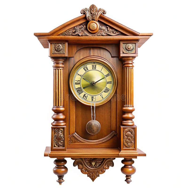 Hand-carved Wooden Clock with Roman Numerals and Pendulum Stock ...