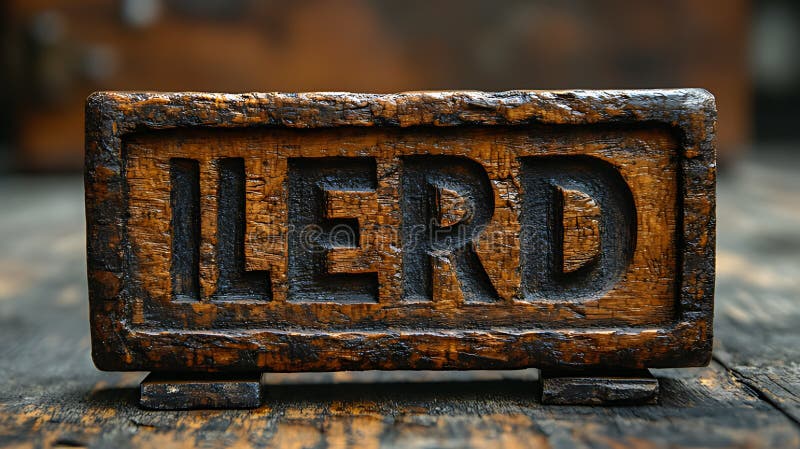 Hand-carved Wooden Sign with the Word "LERD" Deeply Engraved, Set on a ...