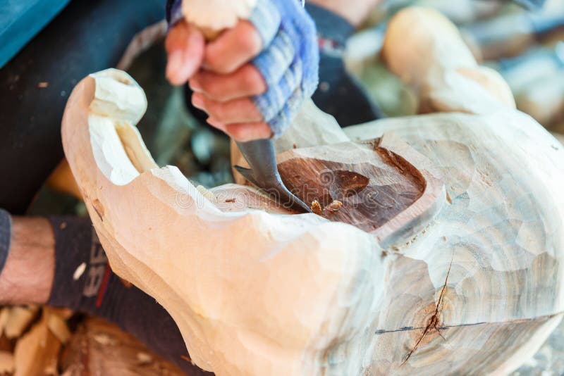 Hand of Carver Carving Wood Stock Image - Image of chip, engraving ...