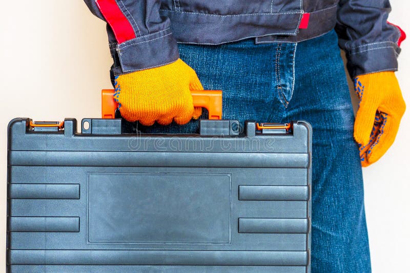 Hand with a Case. Gloves, Tool Box, Person Stock Image - Image of ...