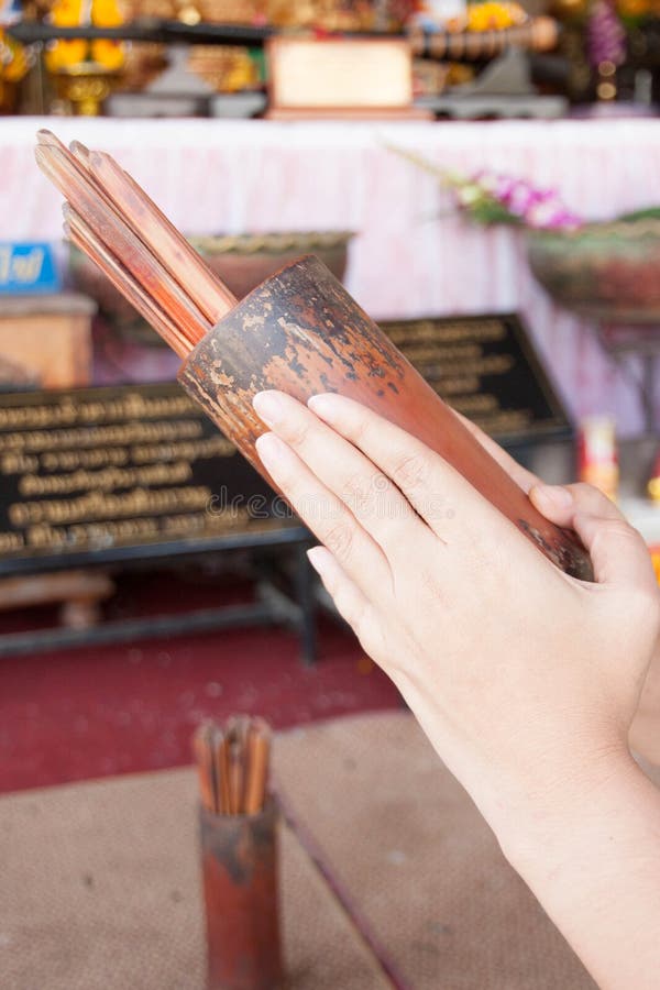 Hand with Cast Lots Fortune of Chinese Temple Stock Image - Image of ...