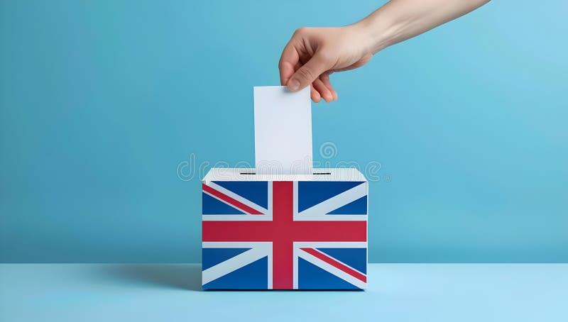 A Hand Casting a Ballot into a Ballot Box with the Union Jack Flag ...