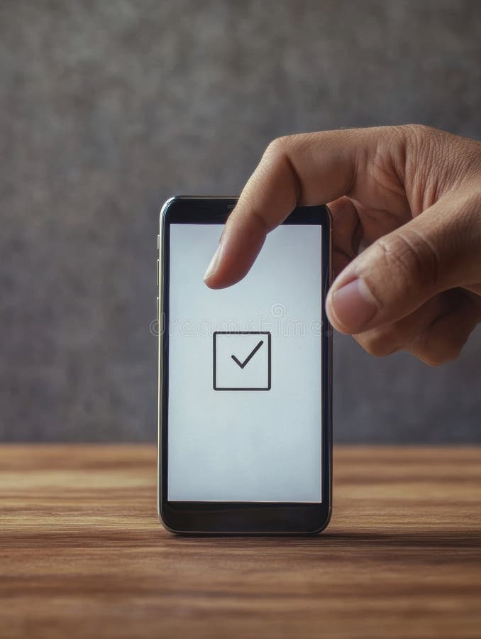 Digital Voting Process with Smartphone Screen Showing a Checkmark ...
