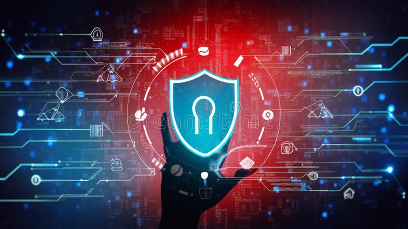 Hand Casting Shadow Over Cyber Security Elements Like Firewall Shield ...