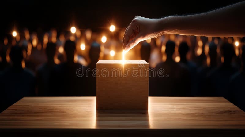 Hand Casting Vote Ballot Box Election Crowd Background Stock Photos ...