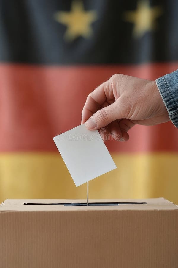 Hand Casting Vote in Ballot Box with German Flag Background, Democracy ...